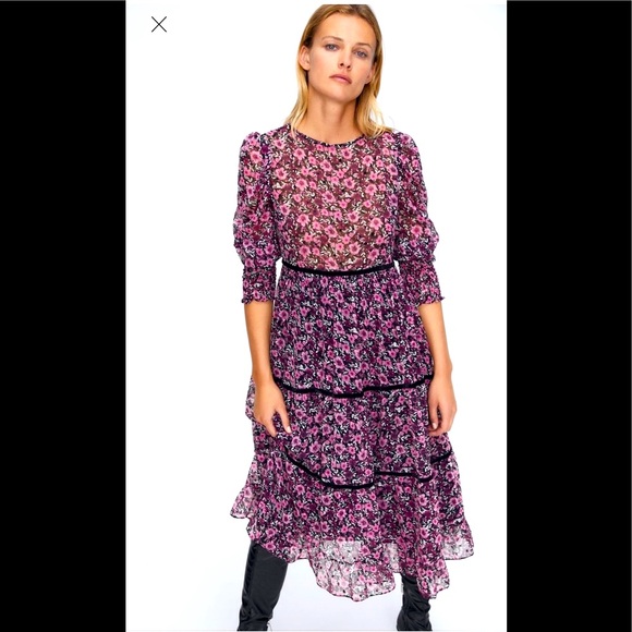 Zara | Dresses | Zara Pink Rose Floral Printed Midi Dress | Poshmark